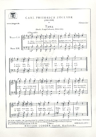 Tanz von Carl Friedrich Zoellner - Edition Tonger GmbH | Musikforum Demond