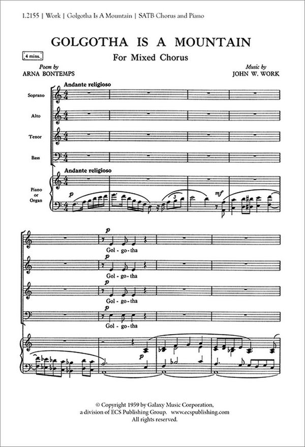 John Wesley Work, Golgotha Is A Mountain - Galaxy Music Corporation ...