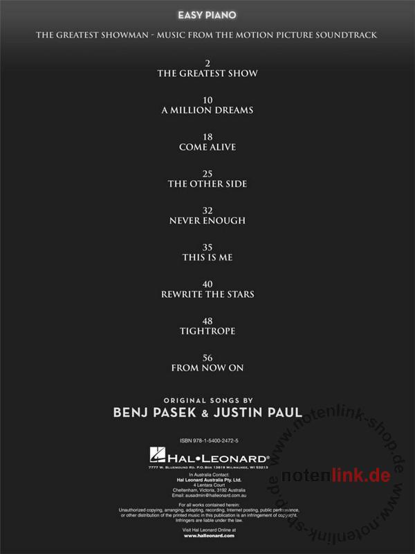 The Greatest Showman (film): von Benjamin Pasek - Hal Leonard ...