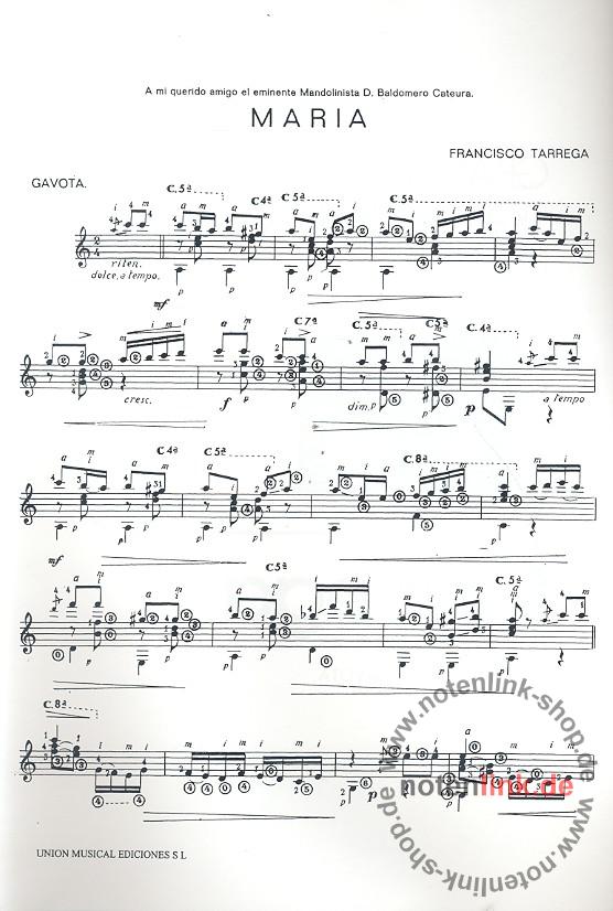 Maria para guitarra von Francisco Tárrega Eixea - Union Musical ...
