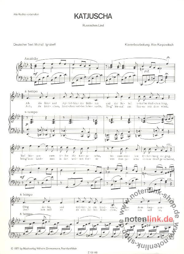 Katjuscha - Russisches Lied - Zimmermann Musikverlag KG | Musikforum Demond