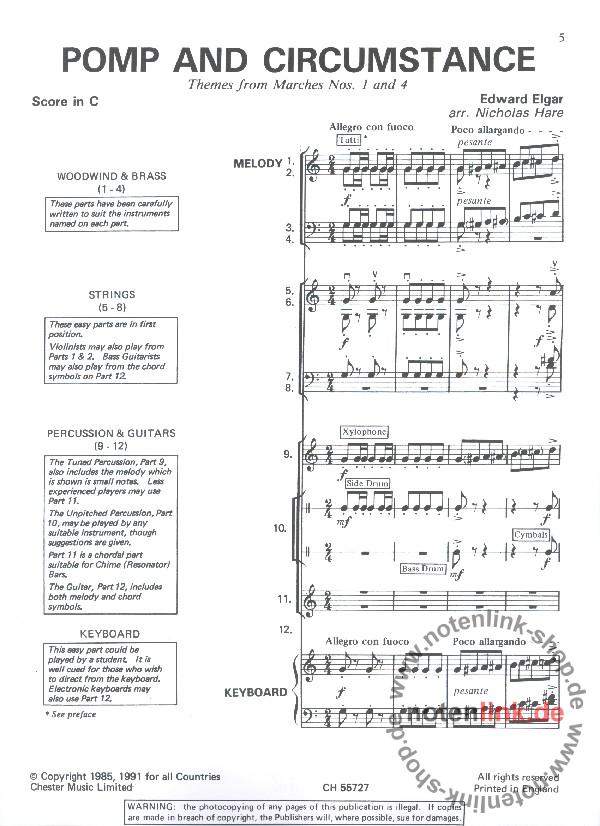 Pomp and Circumstance Themes from Marches no.1 and 4, for variable ...