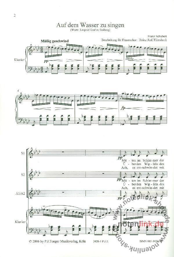 Schubert, Franz : Auf dem Wasser zu singen op.72 D774 für Frauenchor ...