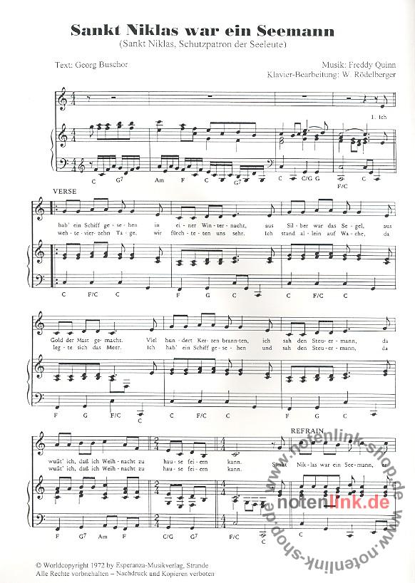 Sankt Niklas war ein Seemann für Chor und Klavier, Klavierbegleitung ...
