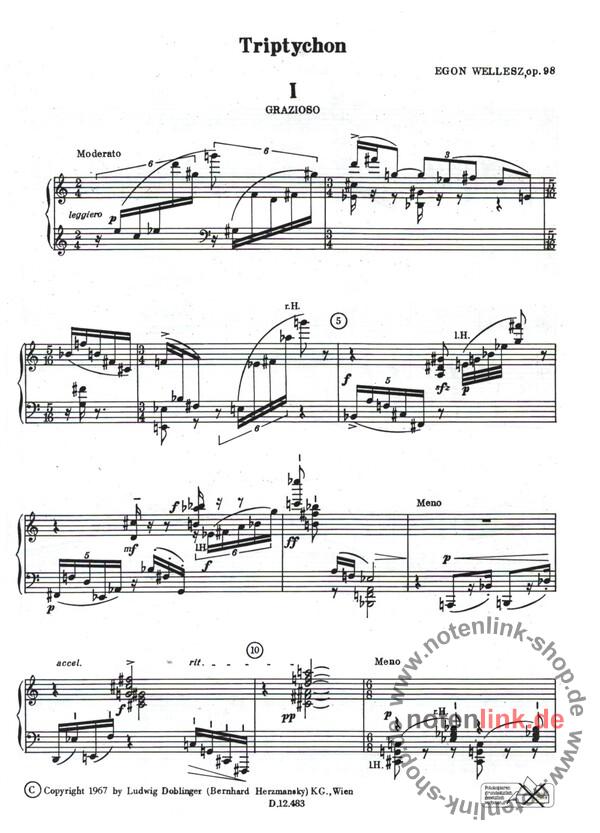 Triptychon op.98 für Klavier von Egon Wellesz - Doblinger Musikverlag ...