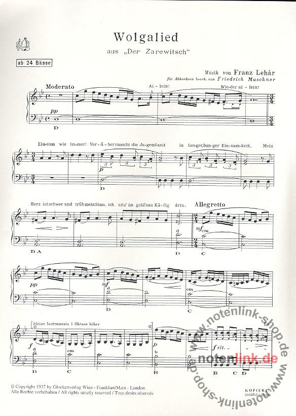 Franz Lehár : Wolgalied für Akkordeon - Josef Weinberger Wien | im ...