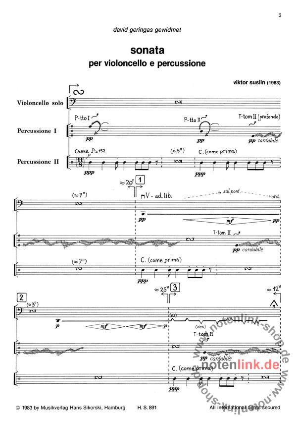 Suslin, Viktor Evseevich : Sonate per violoncello e percussione ...