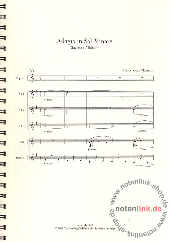 Adagio sol minore von Tomaso Albinoni - Musikverlag Chili Notes ...